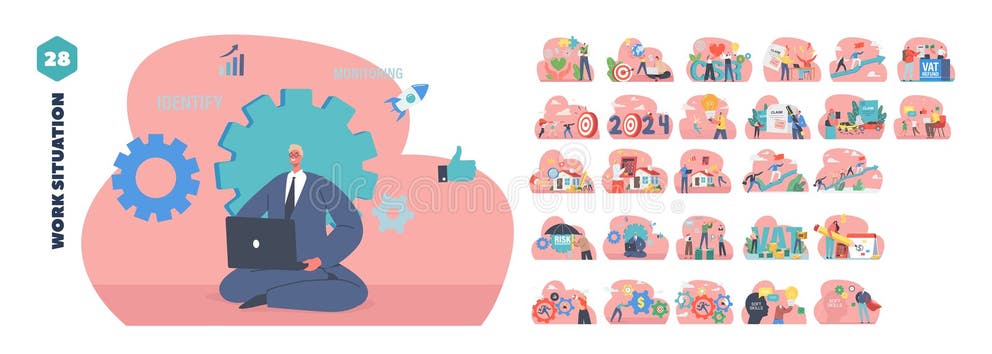 Isolated Vector Elements with Characters Perform Risk Management Scenes. Systematic Process of ...