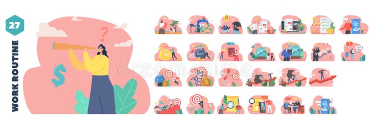 Isolated Vector Elements with Characters Perform Work Routine Scenes ...