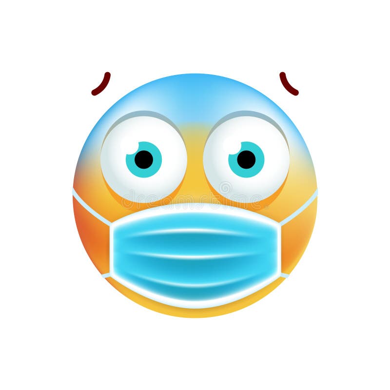 Realistic Cute Emoticon with Face Mask on White Background Stock ...