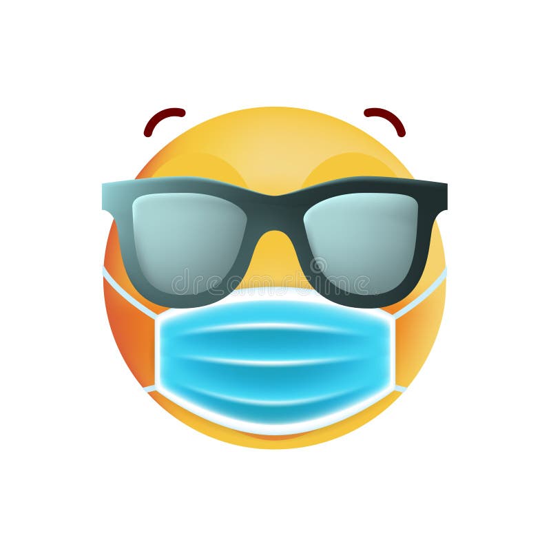 Realistic Cute Emoticon with Face Mask on White Background Stock ...