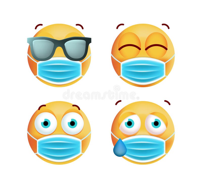 Realistic Cute Emoticon with Face Mask on White Background Stock ...
