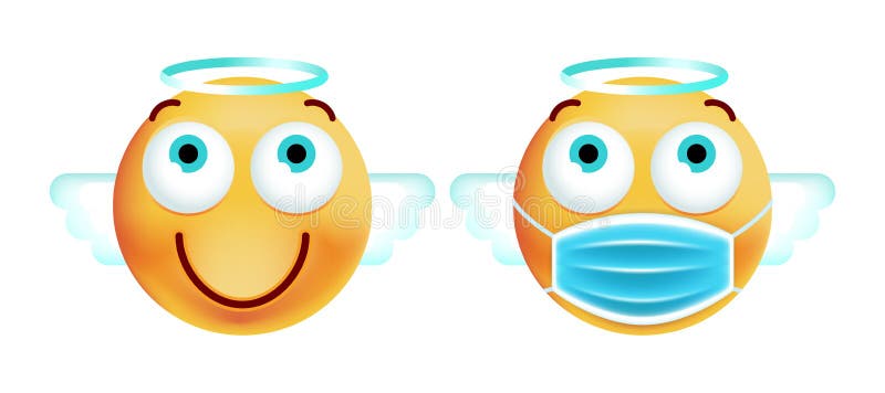Realistic Cute Emoticon with Face Mask on White Background Stock ...