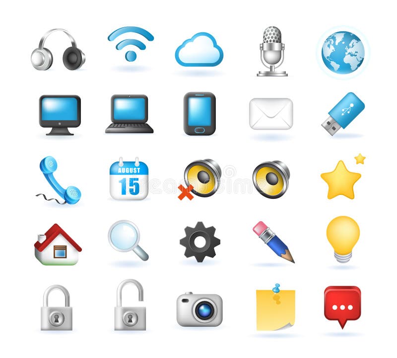 Realistic Cute Icons on White Background . Isolated Vector Illustration ...