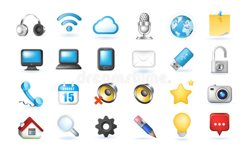 Realistic Cute Icons on White Background . Isolated Vector Illustration ...