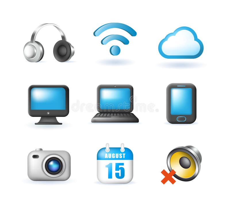 Realistic Cute Multimedia Icons on White Background . Isolated Vector ...