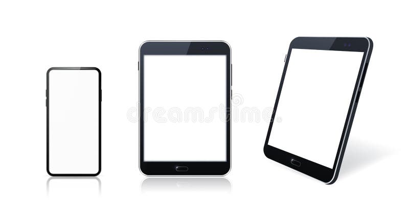 Set of Technological Devices with Blank Screen on White Background ...