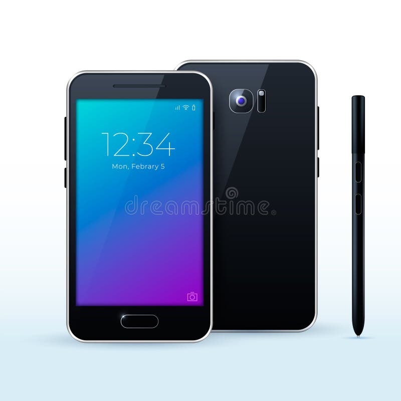 Realistic Smartphone , Black Color . Perspective View . Isolated Vector ...