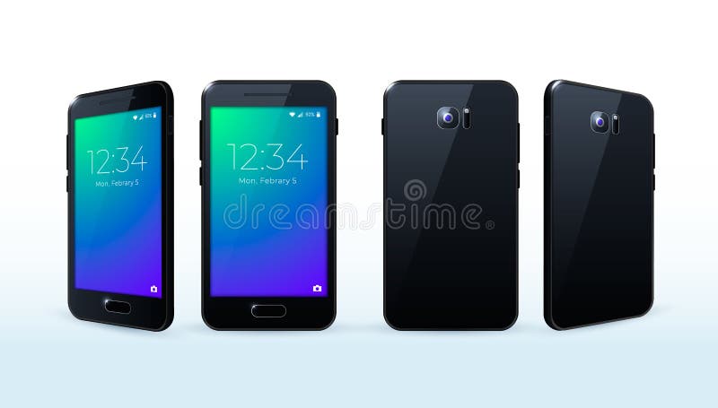 Realistic Smartphone , Black Color . Perspective View . Isolated Vector ...