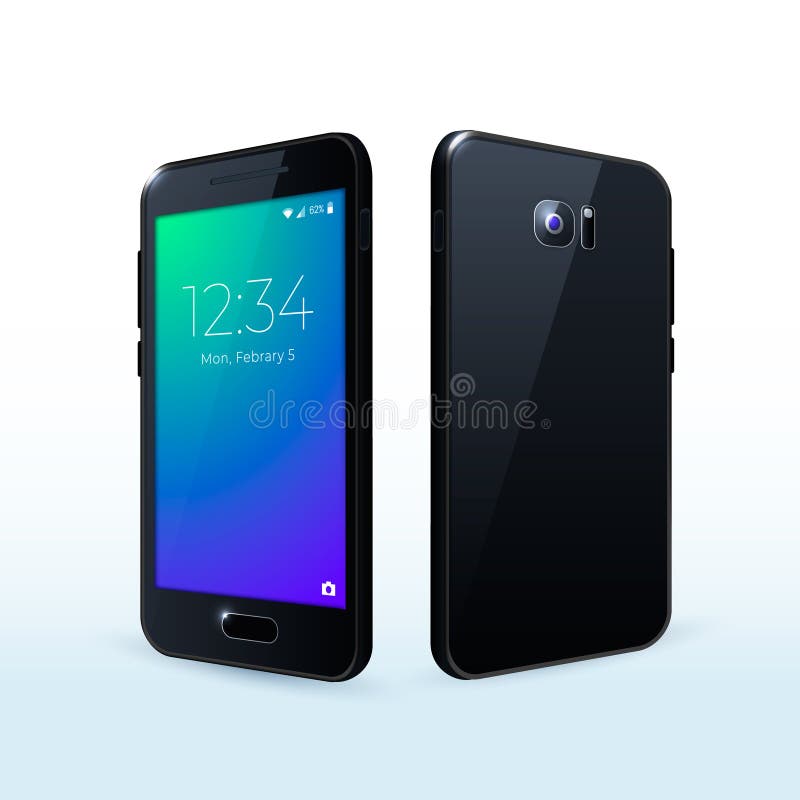 Realistic Smartphone , Black Color . Perspective View . Isolated Vector ...