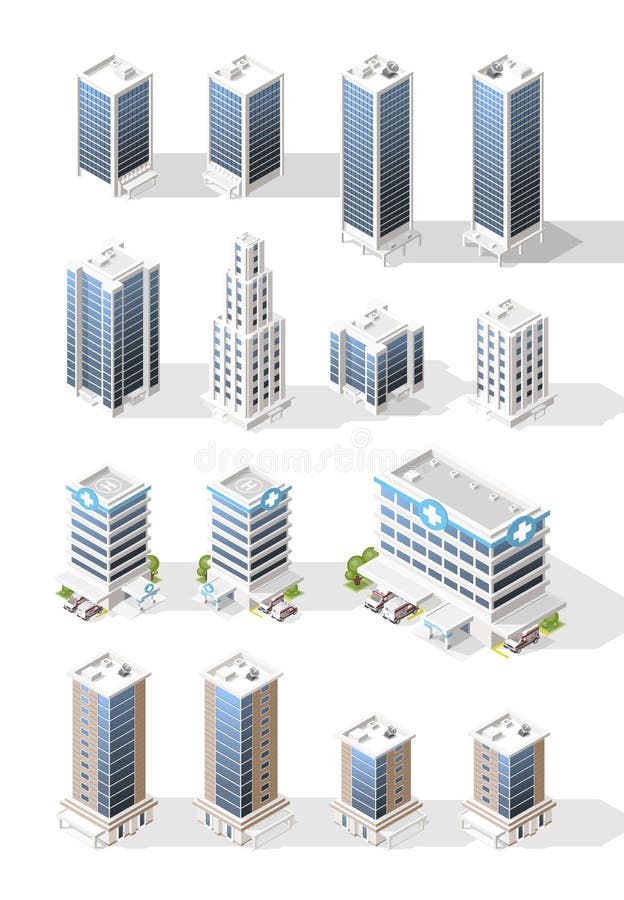 Set of Isolated High Quality Isometric City Elements on White ...