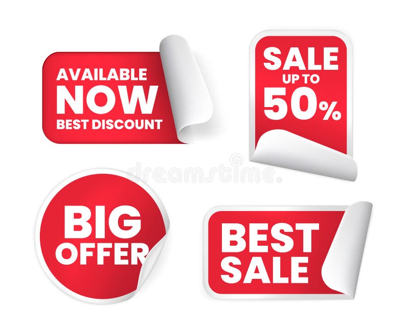 Set of High Quality Realistic Red Labels on White Background Stock ...