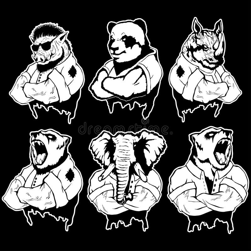 Isolated Vector Illustration a Set Strong Wild Animals- Men. Stock ...