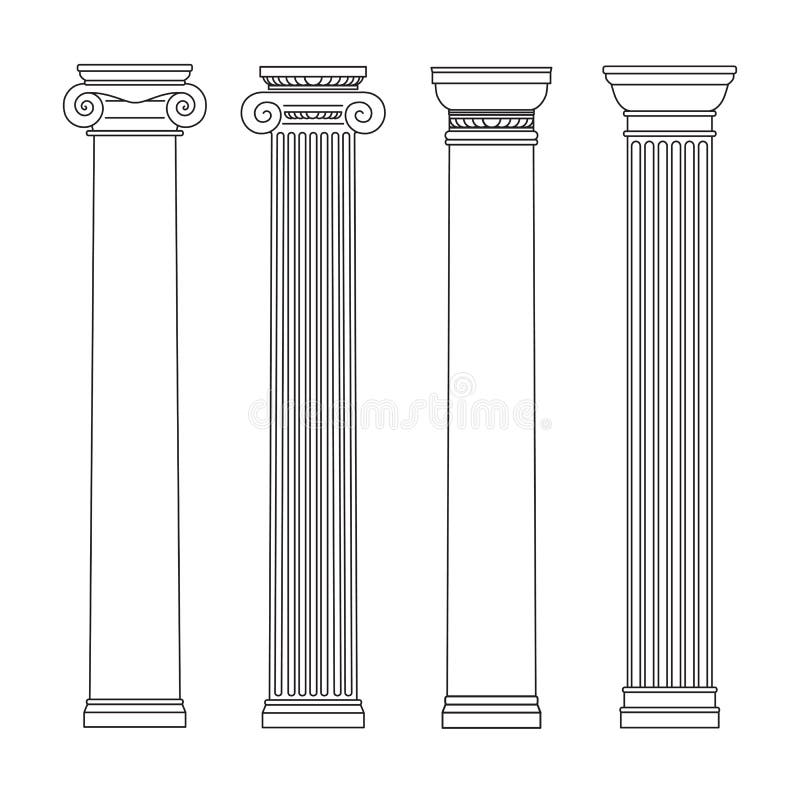 Isolated Vector Set of Columns. Black and White Line Drawing. Stock ...