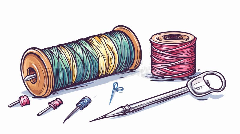Sewing Needle and Pink Thread Spool Vector Stock Vector - Illustration ...