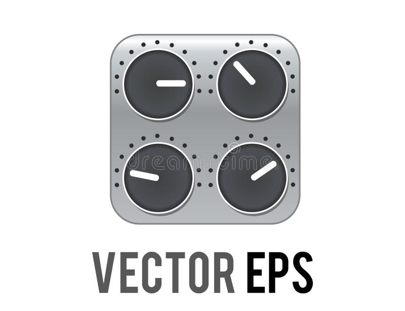 Vector Silver Square Audio Mixing Console Icon with Four Black Control ...