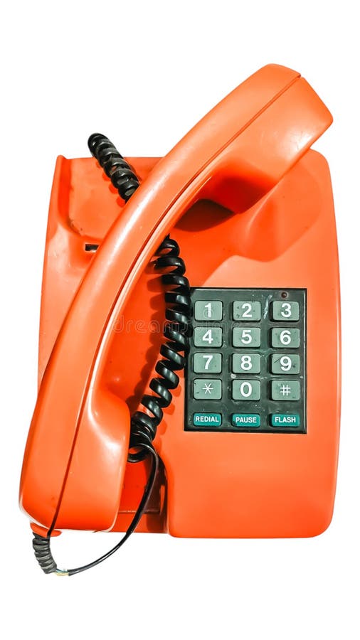 Isolated View. a Red Old-fashioned Telephone with Redial, Pause and ...
