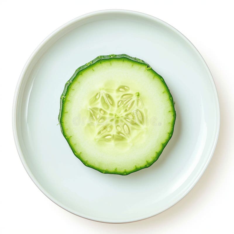Isolated View of Single Cucumber Slice on White Background, Plate Stock ...