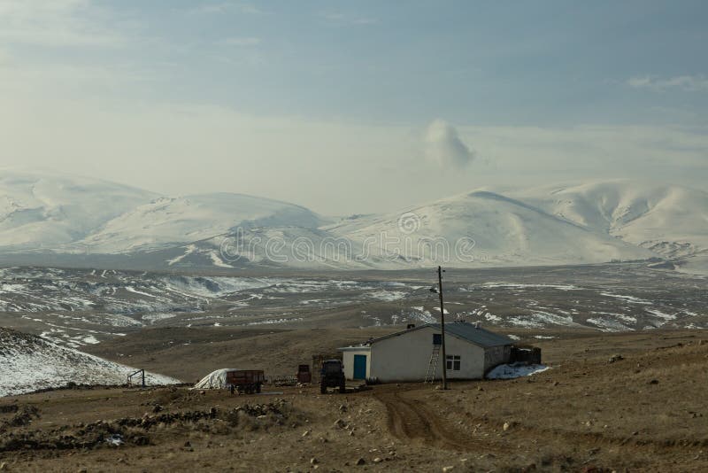 Isolated Village in the Snow Covered Mountains Stock Image - Image of ...