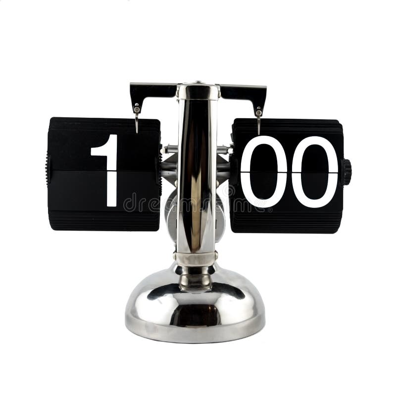 Isolated Vintage Flip Clock at One O`clock Stock Image - Image of black ...