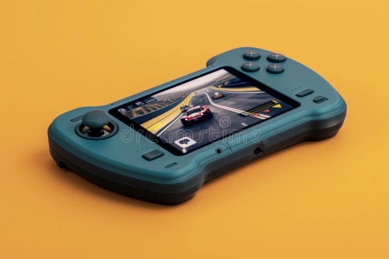 Vintage Handheld Gaming Console on Vibrant Orange Background Stock ...