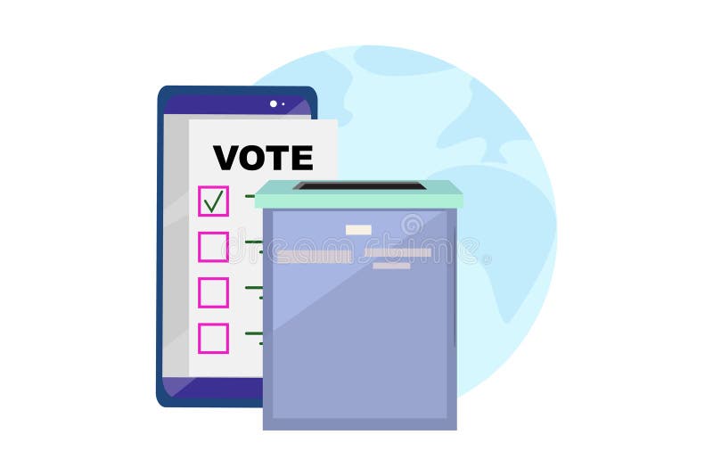 Isolated Voting Box, Cellphone with Voting Document, a Globe Behind ...