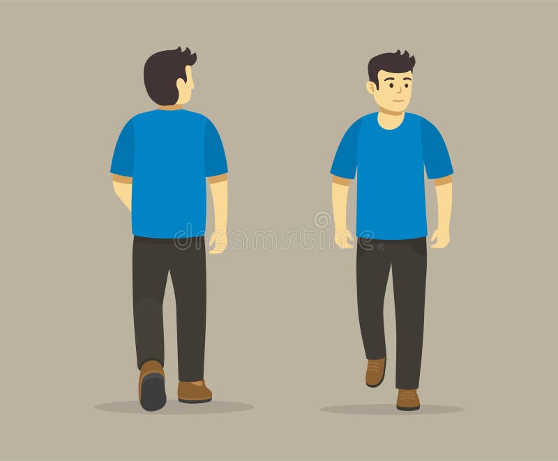 Isolated Walking Casual Wearing Male Character. Front and Back View ...
