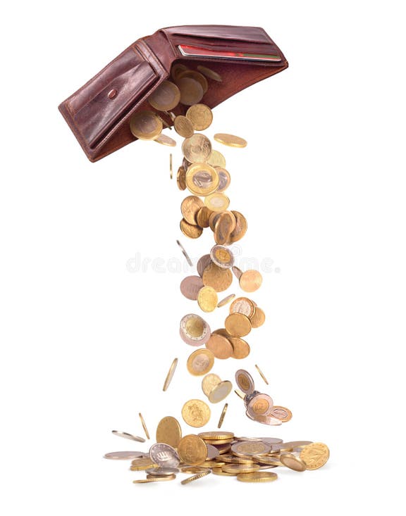 Isolated Wallet with Falling Coins Stock Image - Image of commercial ...