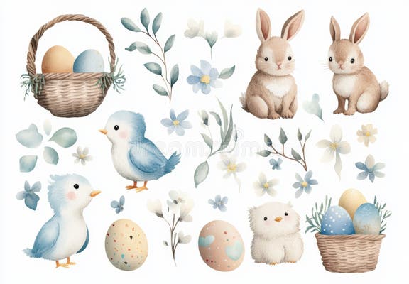 Isolated Watercolor Easter Characters Set, with Hand-painted Easter ...