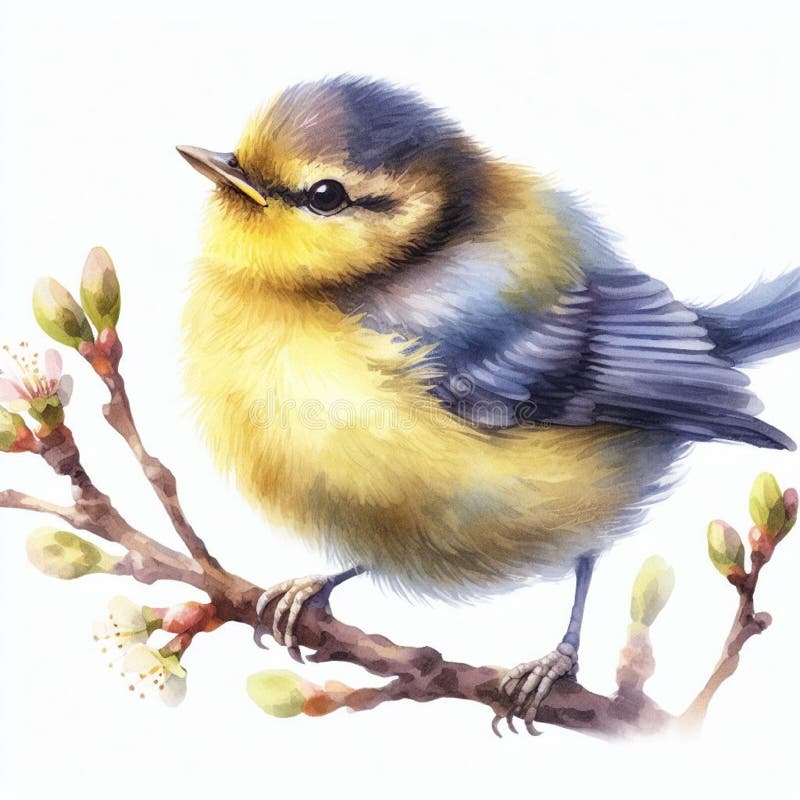 Isolated Watercolor Springtime Baby Bird Stock Image - Image of branch ...