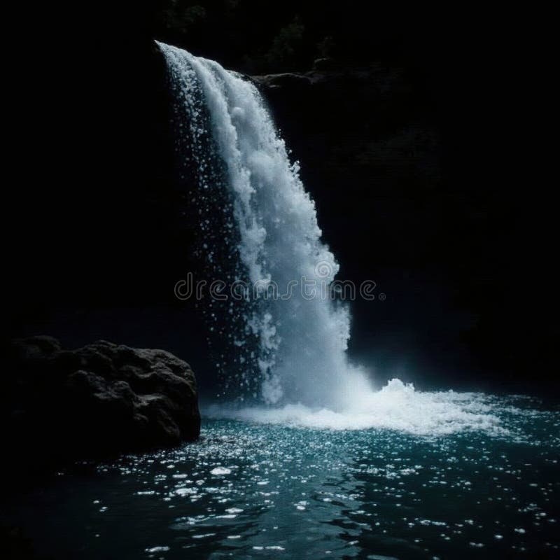 Isolated Waterfall, Cascading Water Against Black Backdrop, Black ...
