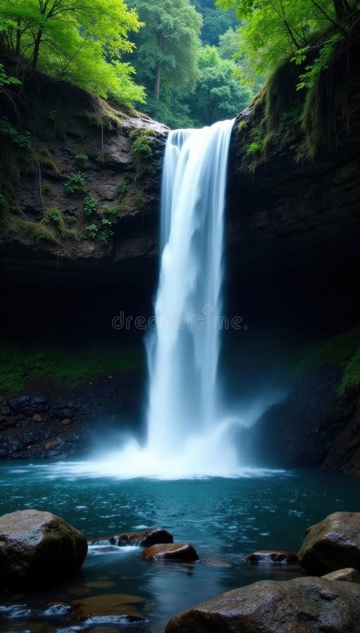 Isolated Waterfall, Cascading Water, Black Background, Splash, Design ...