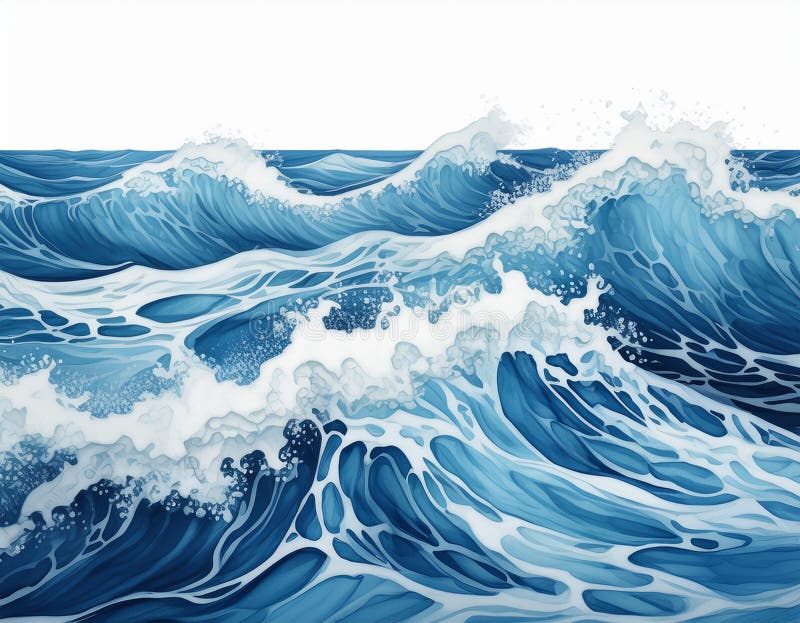 Isolated Waves on a Blue Ocean with White Foam. Background is White ...