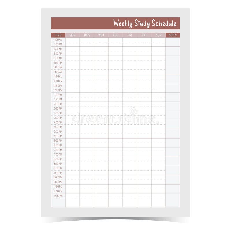 Isolated Weekly Study Schedule Template Stock Vector - Illustration of ...
