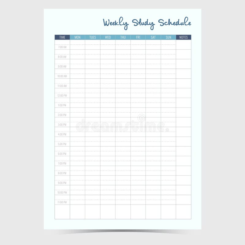 Isolated Weekly Study Schedule Template Stock Vector - Illustration of ...