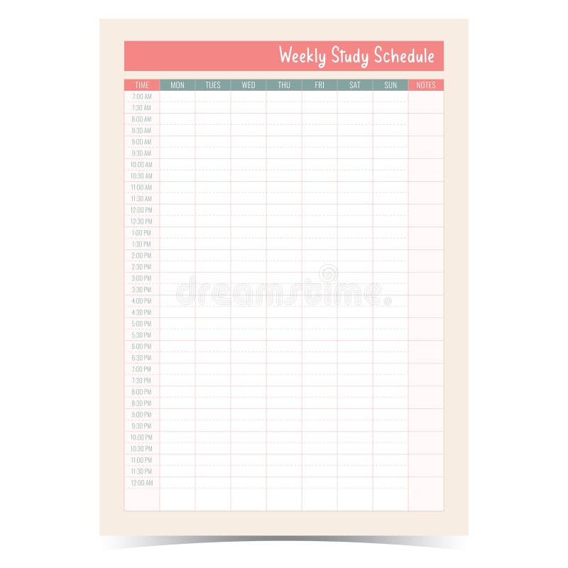 Isolated Weekly Study Schedule Template Stock Vector - Illustration of ...