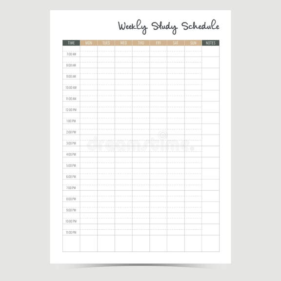 Isolated Weekly Study Schedule Template Stock Vector - Illustration of ...