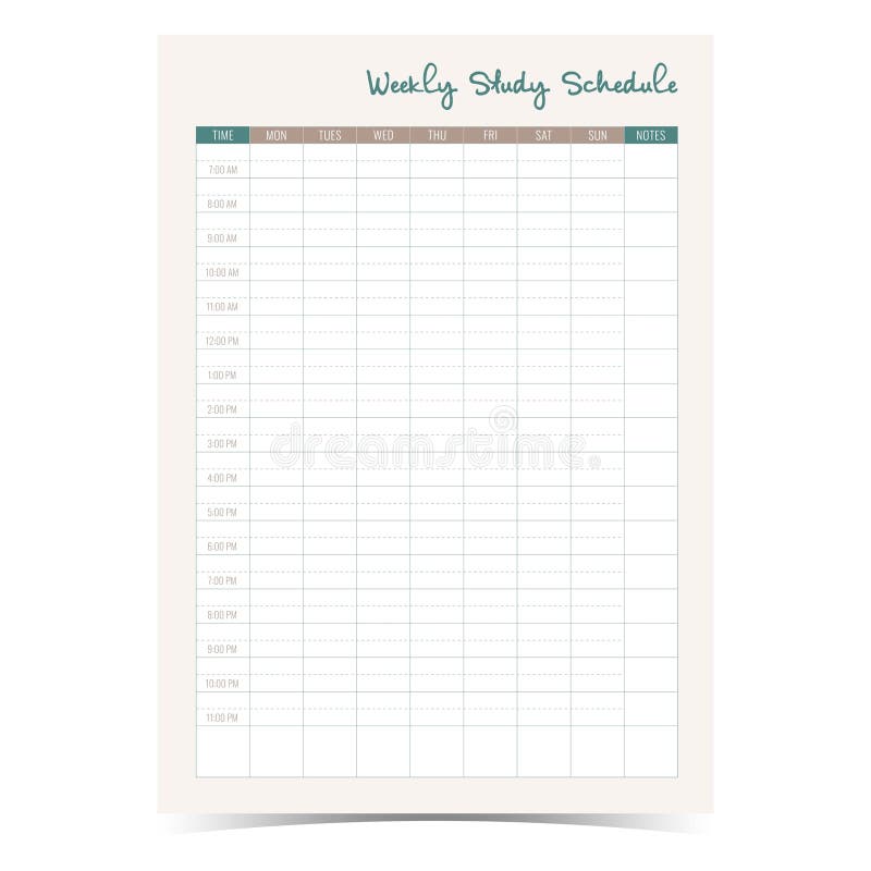Isolated Weekly Study Schedule Template Stock Vector - Illustration of ...