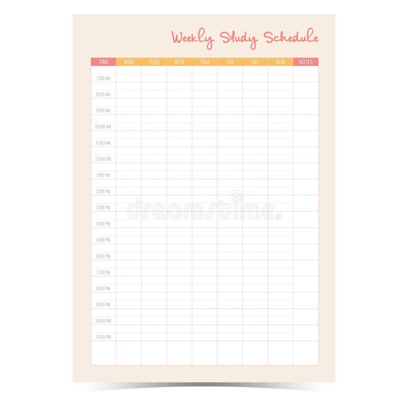 Isolated Weekly Study Schedule Template Stock Vector - Illustration of ...
