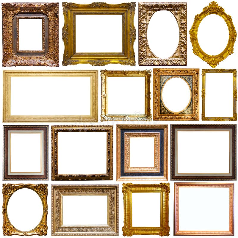 Isolated on White Art Empty Frames in Golden and Silvery Color Stock ...