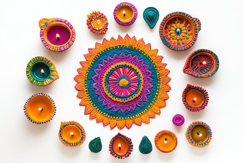 Isolated White Backdrop Featuring Vibrant Rangoli Designs Stock ...