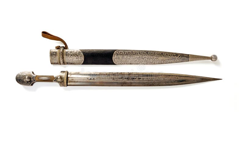 Isolated White Background Antique Dagger, Old Dagger with a Silver ...