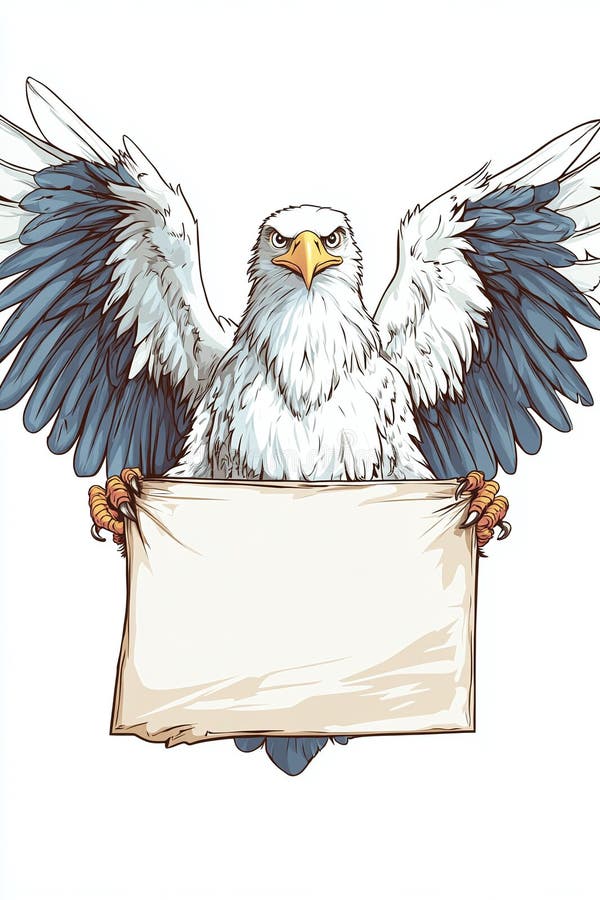 Isolated on a White Background a Bold Animated Eagle with Spread Wings ...