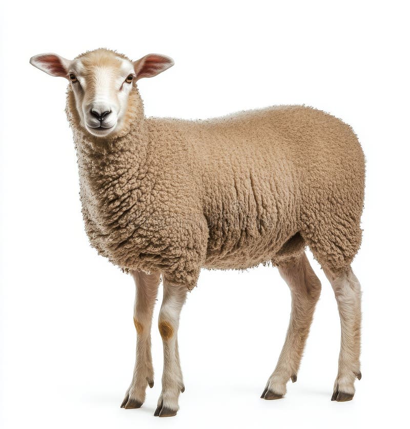 Isolated on White Background Cutout of a Front View of a Sheep Stock ...