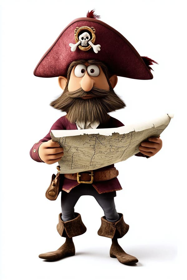 Isolated on a White Background a Daring Animated Pirate with a ...
