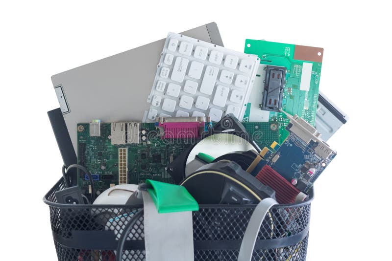 Discarded, Used and Old Computer Hardware Electronics Scraps. Isolated ...