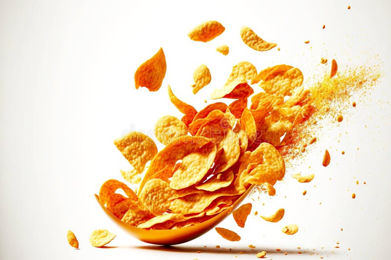 Falling Crispy Fried Potato Chips Isolated on White Background Stock ...