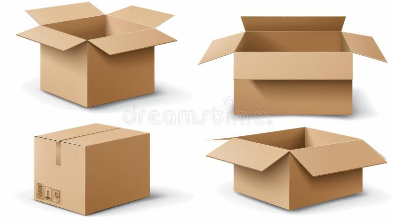 Isolated on White Background, Realistic Mockups of Cardboard Boxes Open ...