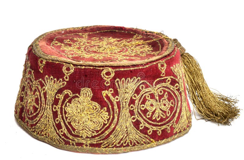 Isolated White Background, Red Fez Hat with Black Tassel Stock Image ...