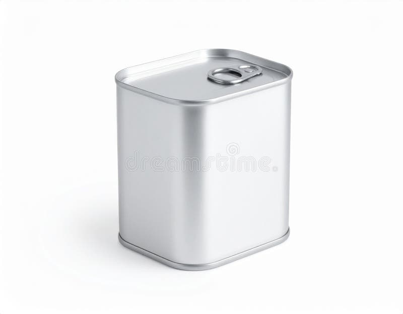 Silver Square Can Mockup on White Background Stock Illustration ...