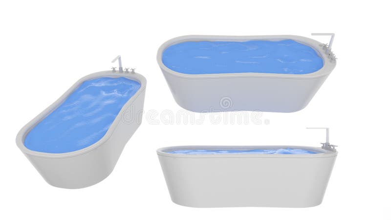 Isolated White Bathtub in Straight, Side and Top View,3d Rendering ...